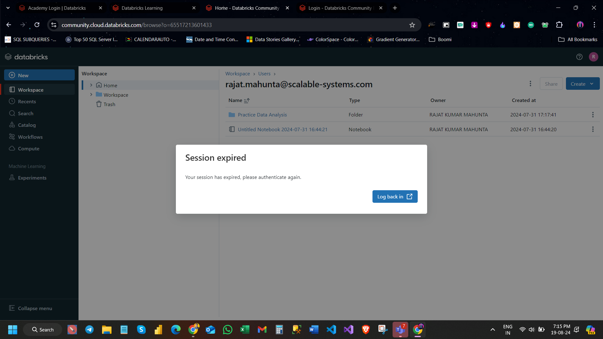 session expired Error - Databricks Community - 83461