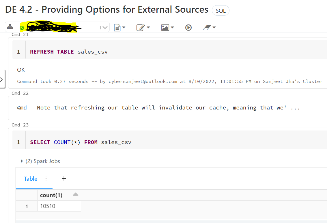 The REFRESH TABLE command doesn't seem to invalida... - Databricks Community - 34876